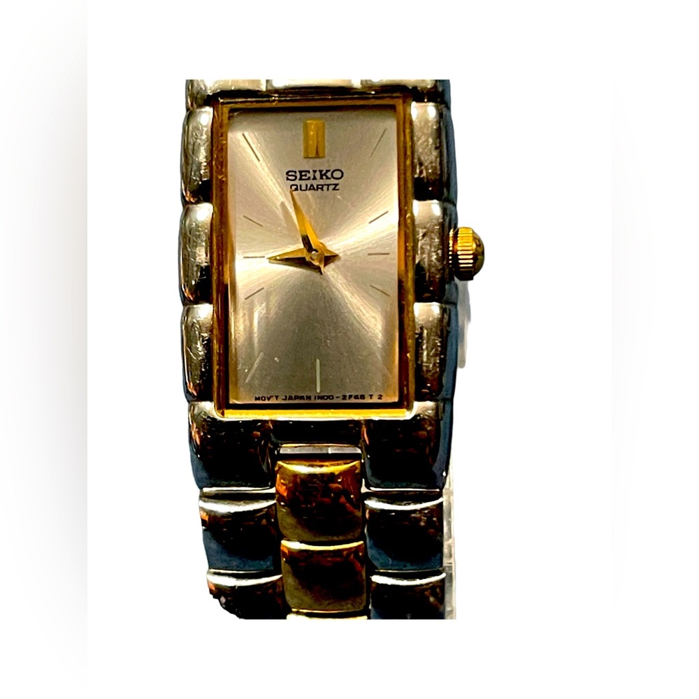 Seiko Vintage Rare Petite Rectangular Gold Silver Whi… - Gem